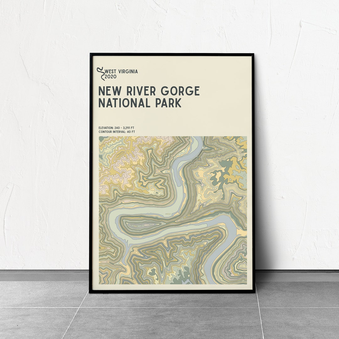 NEW RIVER GORGE - National Parks Series - Topographic Contour Map ...
