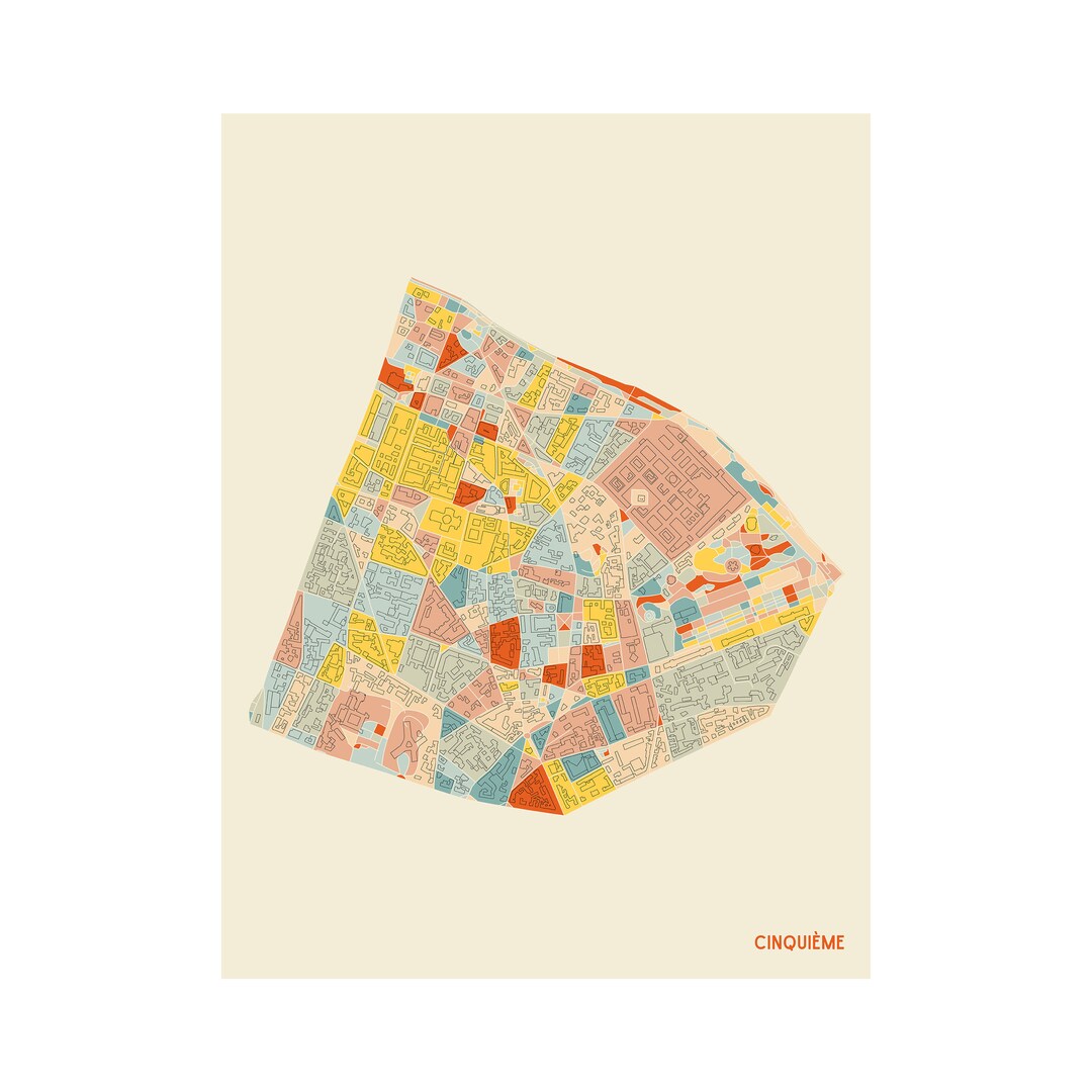 Paris 5th Arrondissement Neighborhood Map Fine Art Giclée Print Museum ...