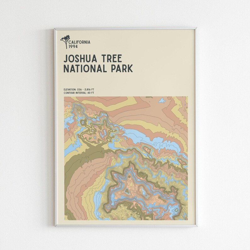JOSHUA TREE - National Parks Series - Topographic Contour Map - Fine ...