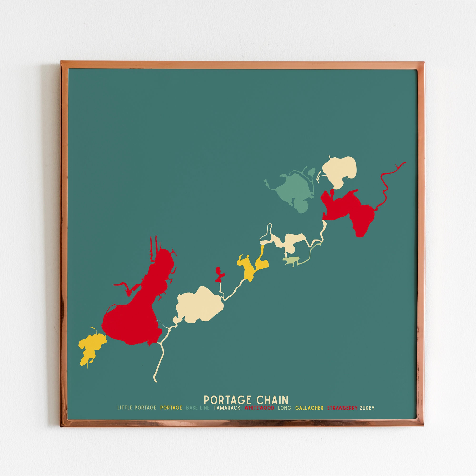 PORTAGE CHAIN of LAKES (michigan) Map - Fine Art Giclée Print - Museum ...