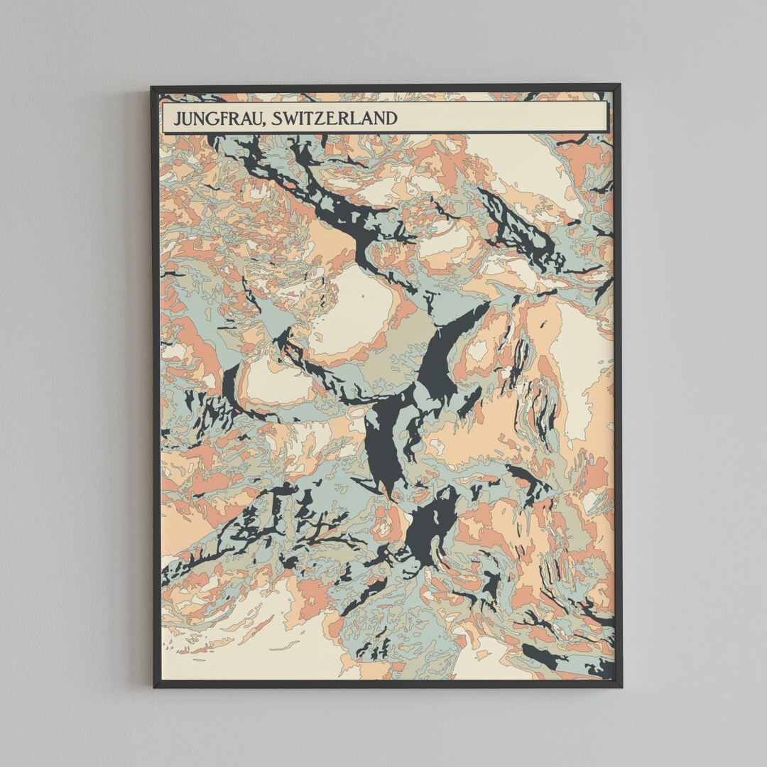 JUNGFRAU - Switzerland Bernese Alps - Mountain Hillshade Map - Fine Art ...