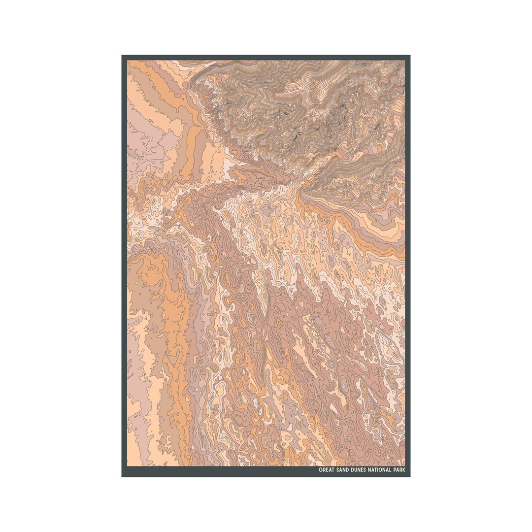 GREAT SAND DUNES - National Park - Topographic Contour Map - Fine Art ...