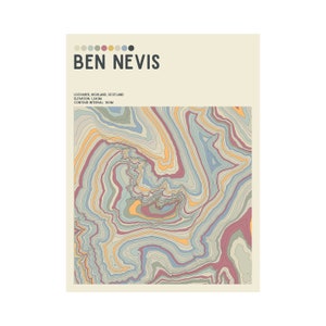 BEN NEVIS, Scotland - Topographic Contour Map - Fine Art Giclée Print ...