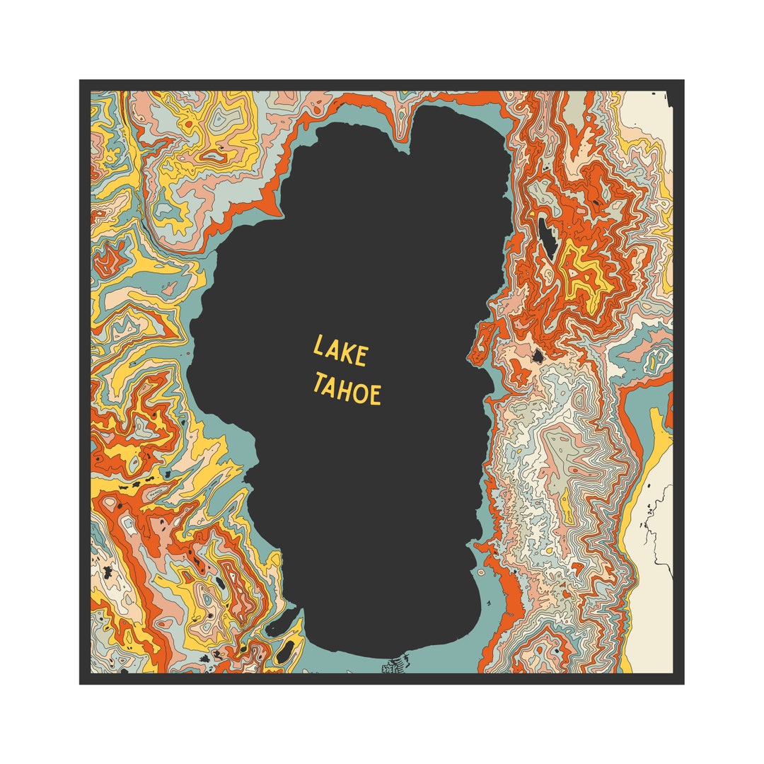 LAKE TAHOE, California/nevada - Topographic Contour Map - Fine Art ...