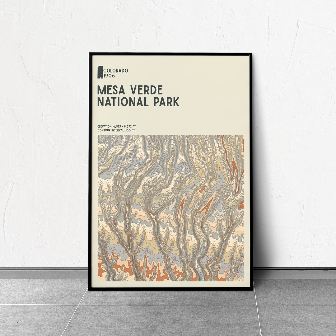 MESA VERDE National Parks Series Topographic Contour Map Fine Art ...