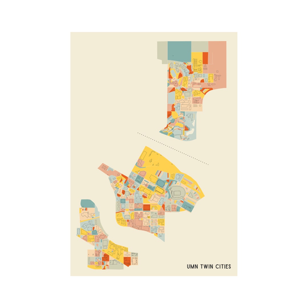 UNIVERSITY of MINNESOTA Twin Cities Campus Map - Fine Art Giclée Print ...