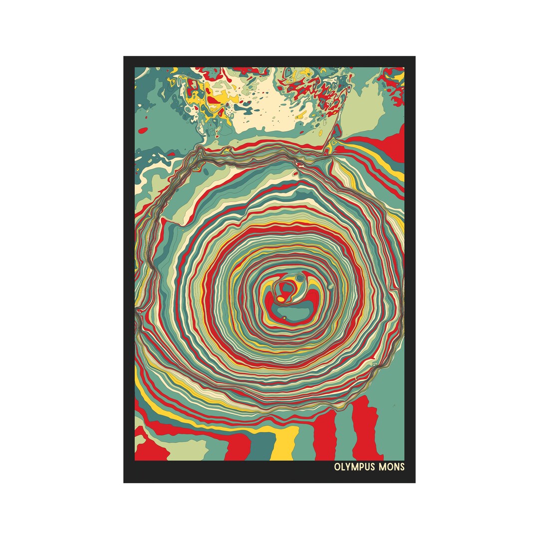 OLYMPUS MONS MAP Mars Topography Largest Planetary Mountain Fine Art ...