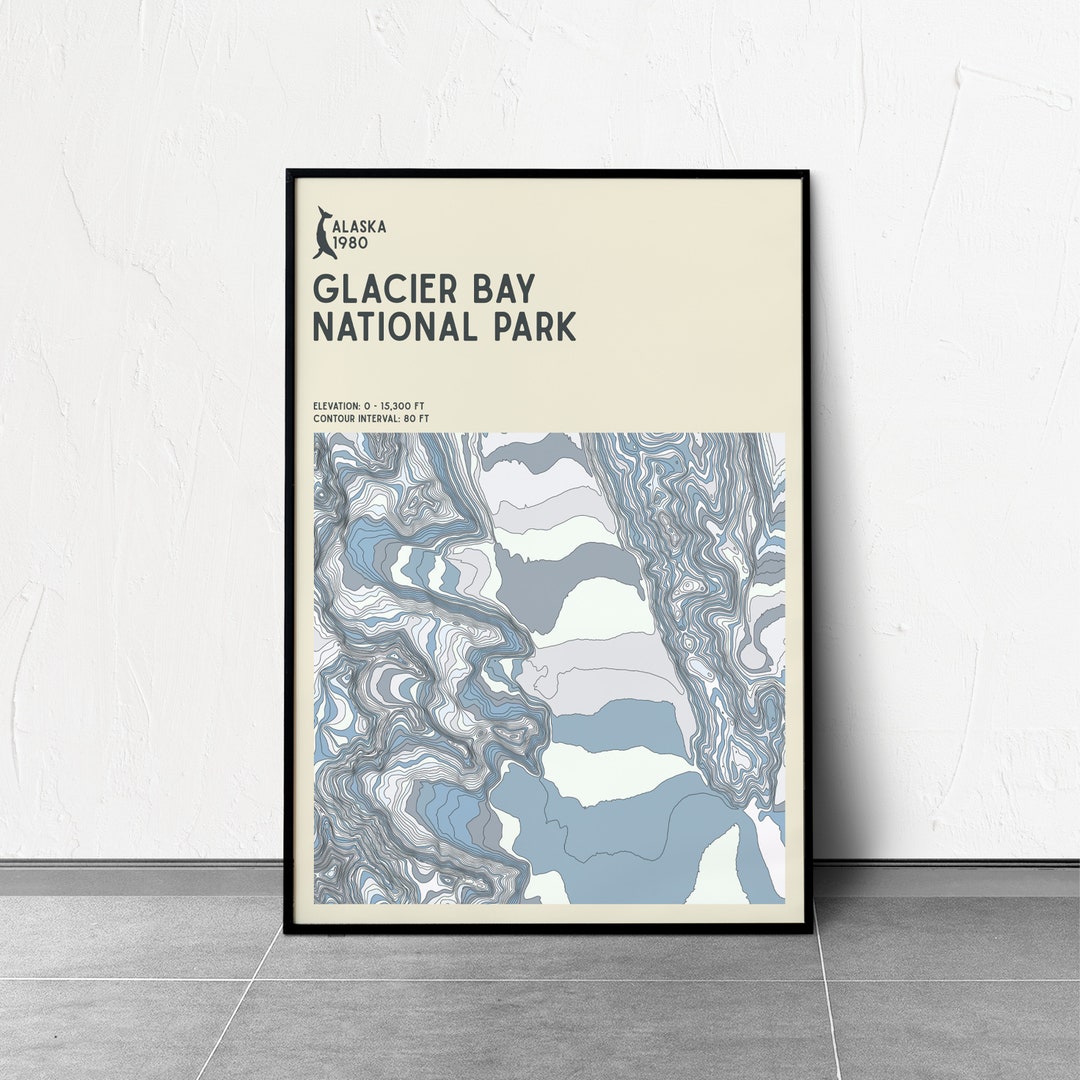 GLACIER BAY National Parks Series Topographic Contour Map Fine Art ...