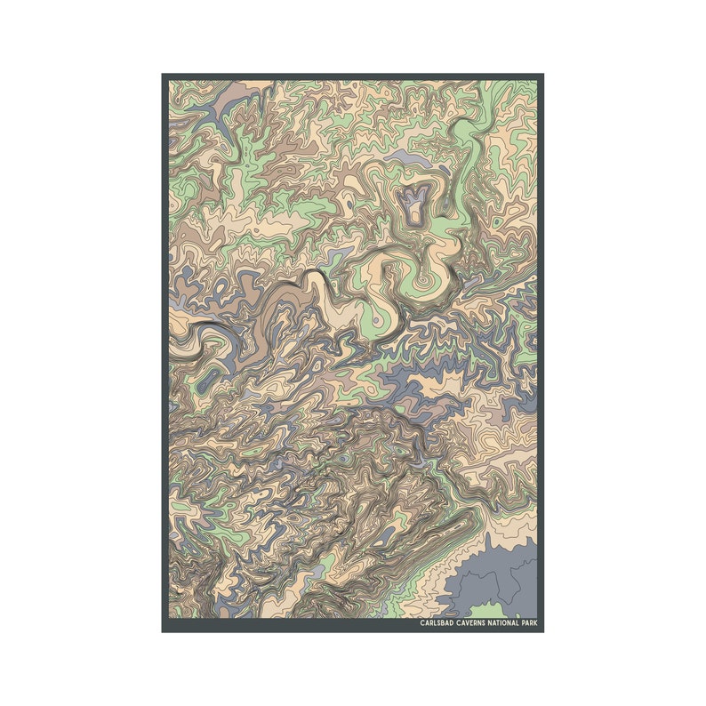 CARLSBAD CAVERNS - National Park - Topographic Contour Map - Fine Art ...