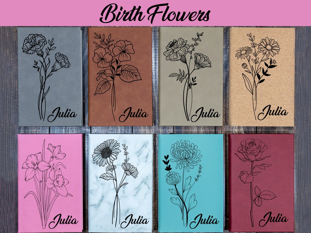 Birth Flower Journal - Personalized Leather Journal With Name, Custom ...
