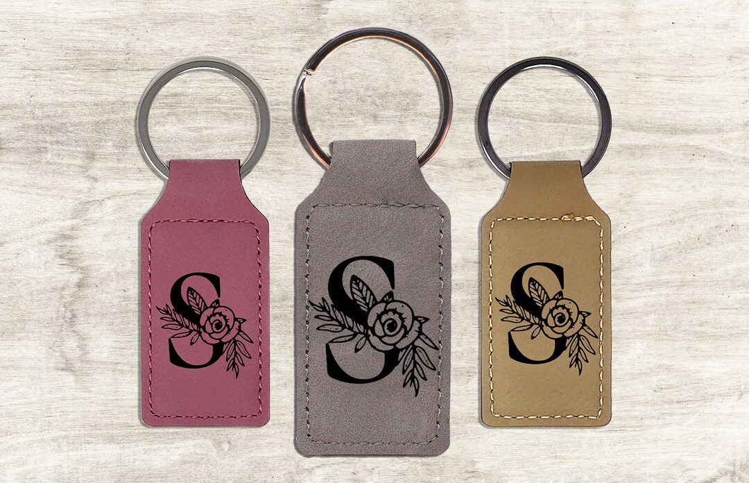 Personalized Leather Keychain - Custom Keychain for Women, Floral ...