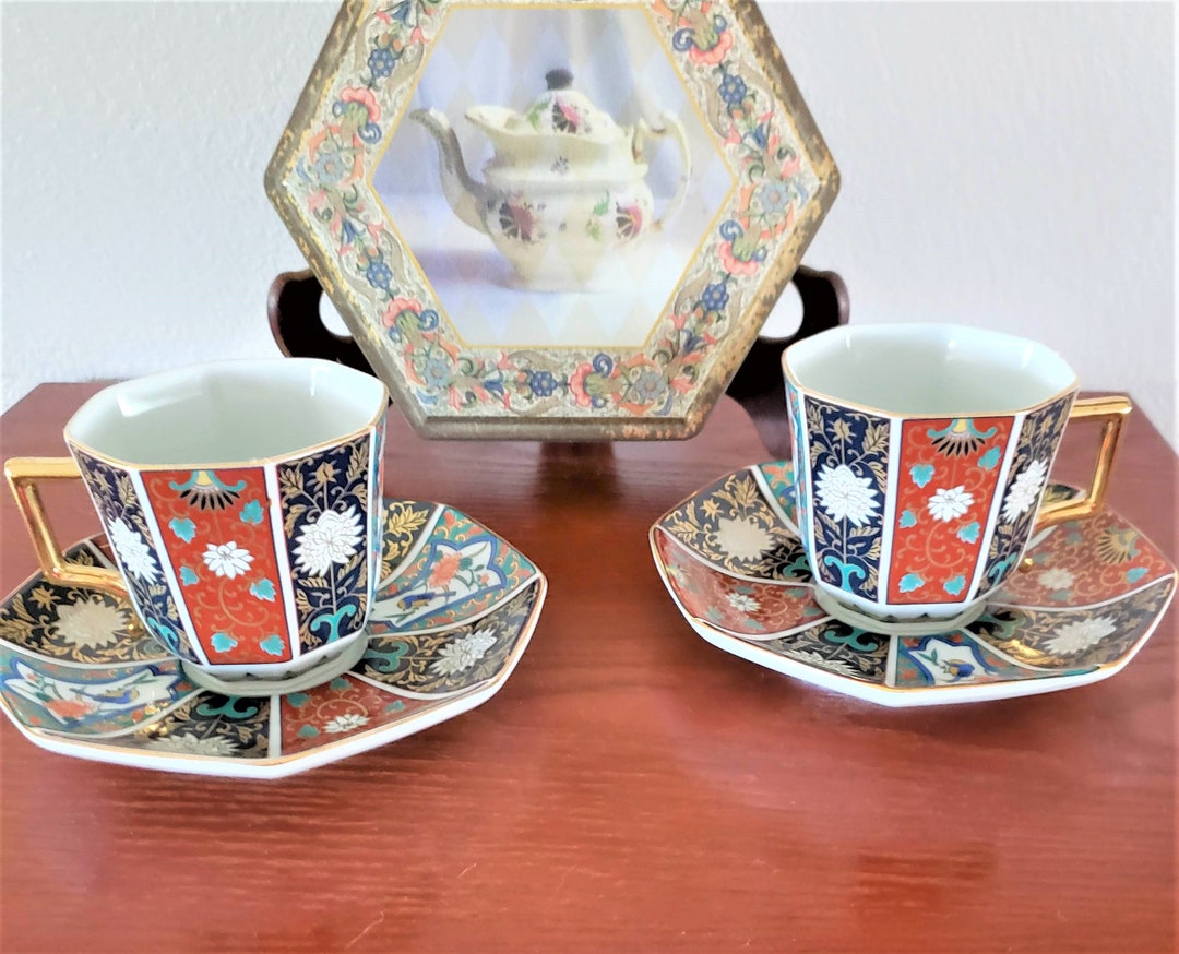 Beautiful Hand-painted Imari Style Tea Cups and Matching Octagonal ...