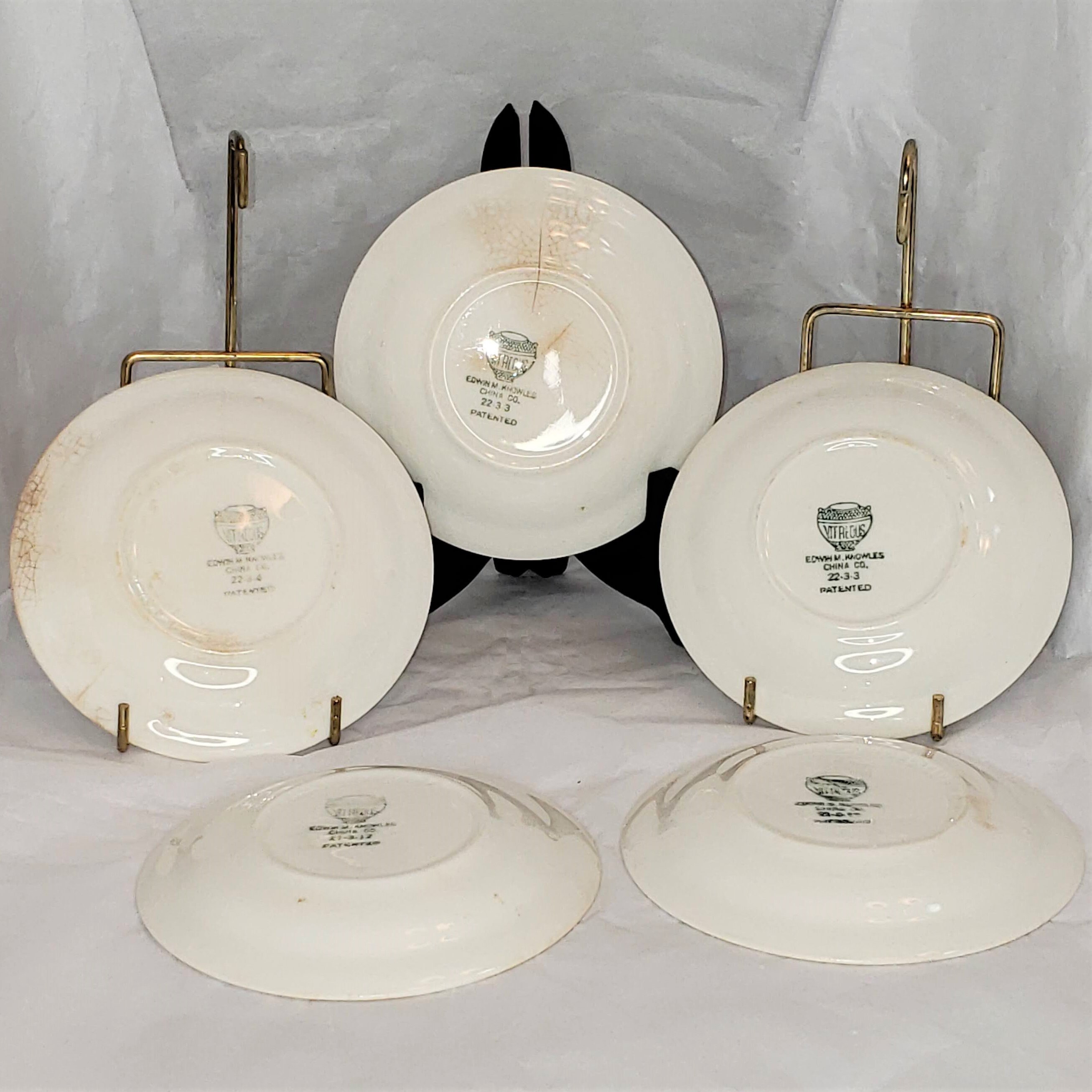 Five Edwin M. Knowles Vitreous China 4 5/8 Saucers Decorated With Bands ...