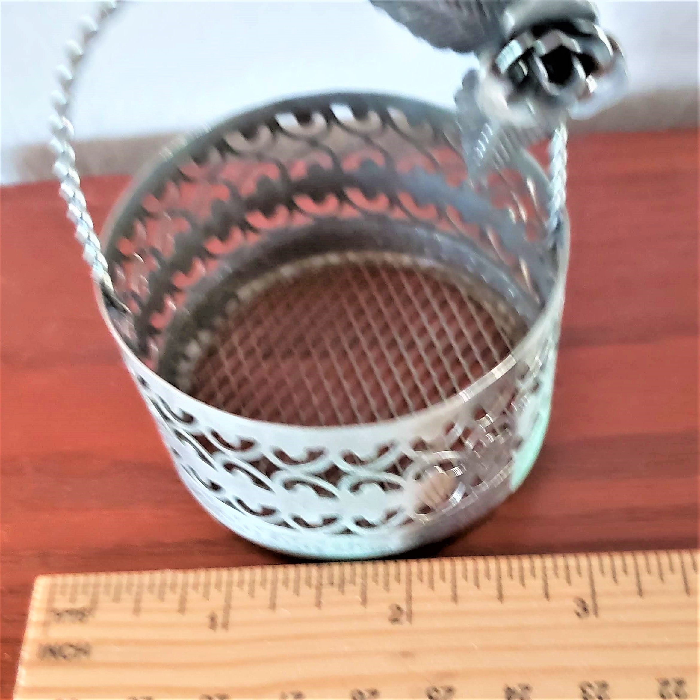 Miniature Round Pierced Metal Basket With Handle and Rose Accent - Etsy