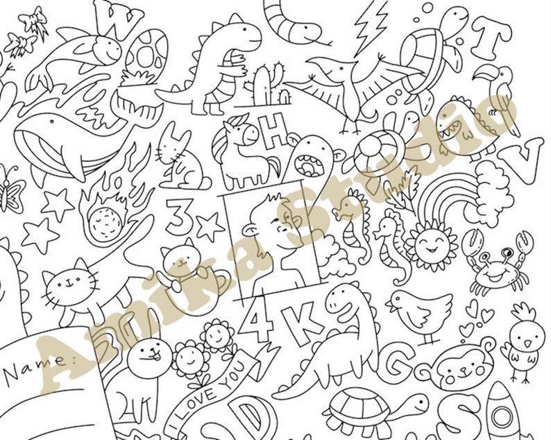Animals Coloring Poster Giant Coloring Poster Doodle - Etsy