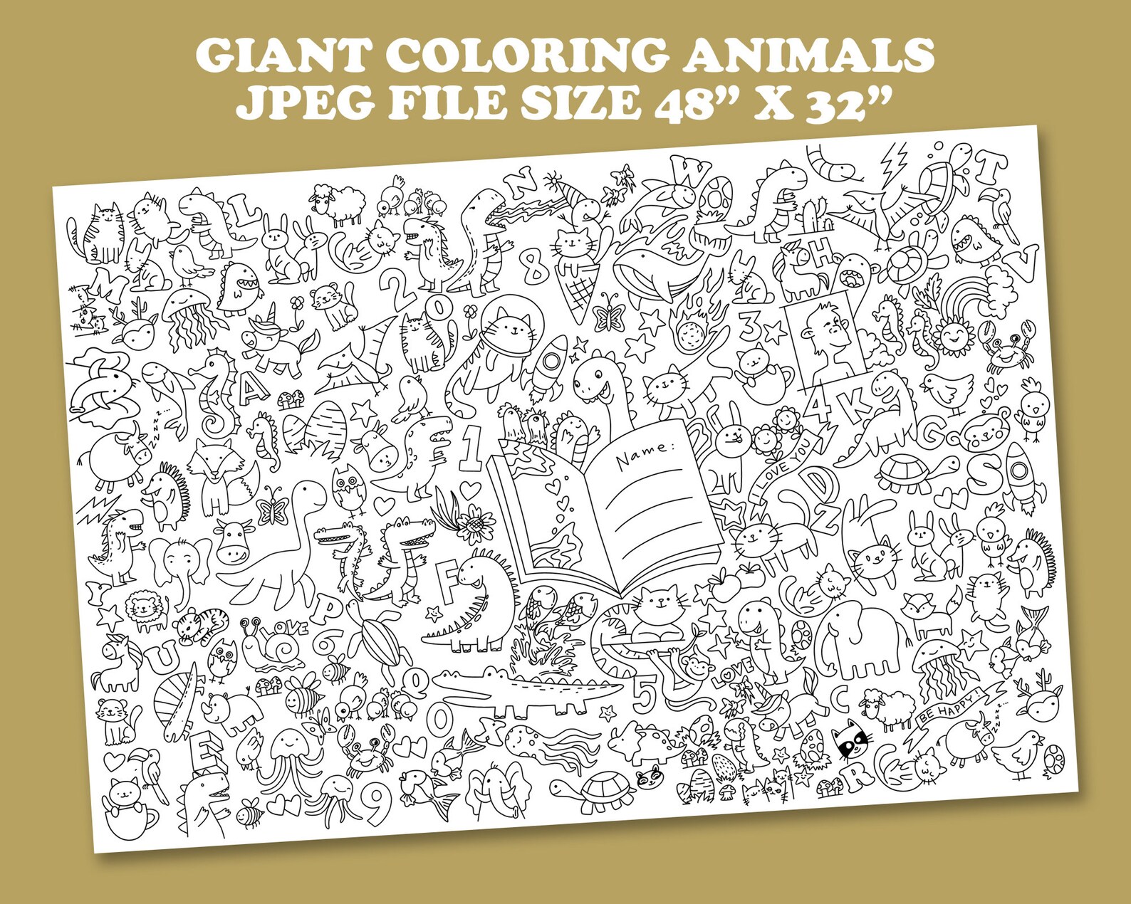 Animals Coloring Poster, Giant Coloring Poster, Doodle, Animals ...
