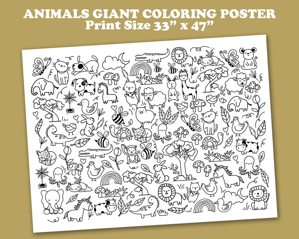 Animals Coloring Poster, Giant Coloring Poster, Doodle, Animals ...