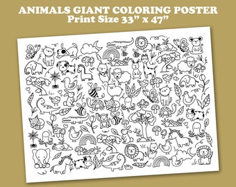 Animals Coloring Poster, Giant Coloring Poster, Doodle, Animals ...