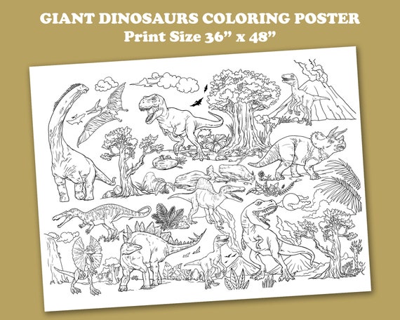 Coloring Poster Coloring Printable Dinosaur Coloring - Etsy