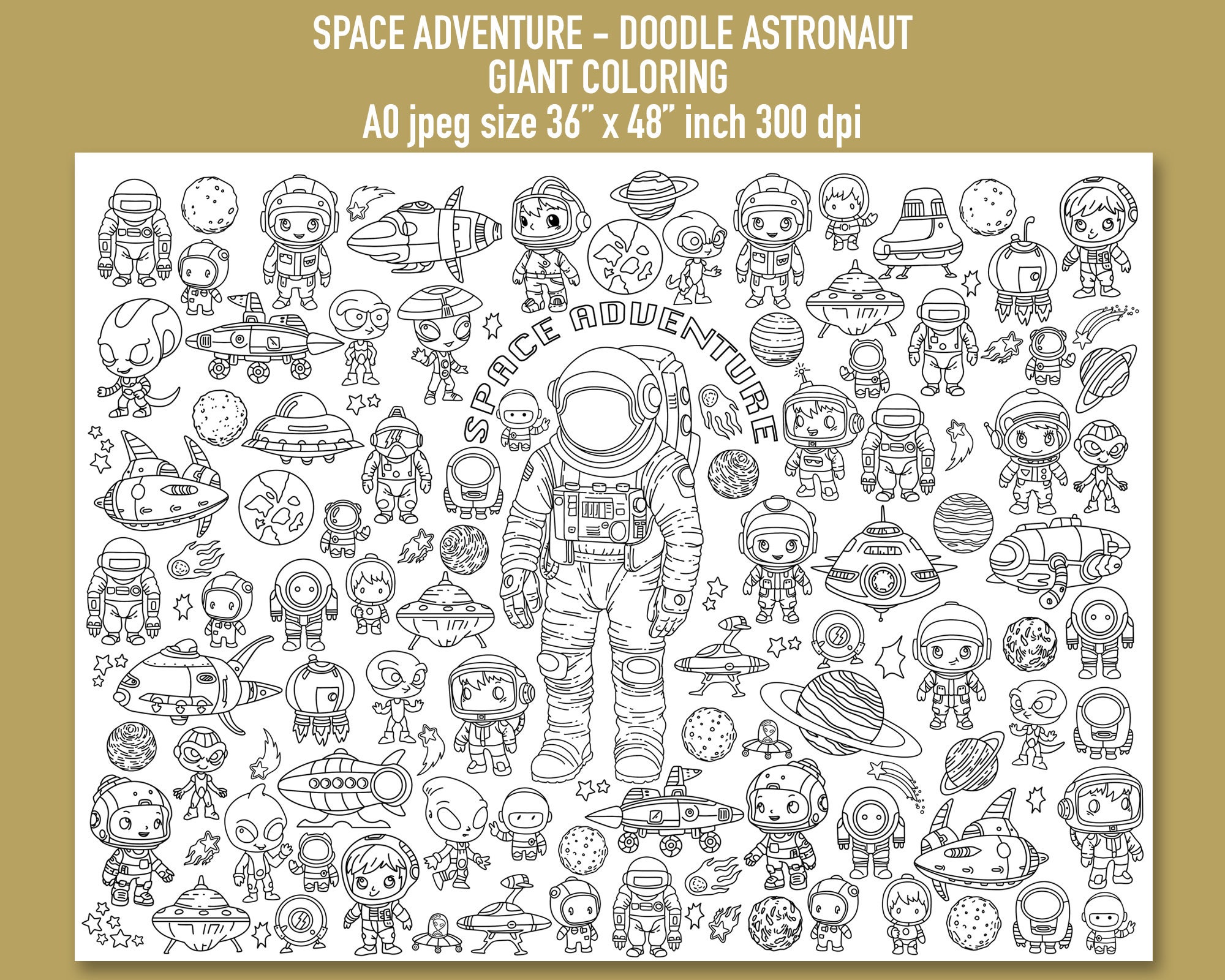 Giant Space Adventure Coloring Poster, Giant Coloring Poster, Doodle ...