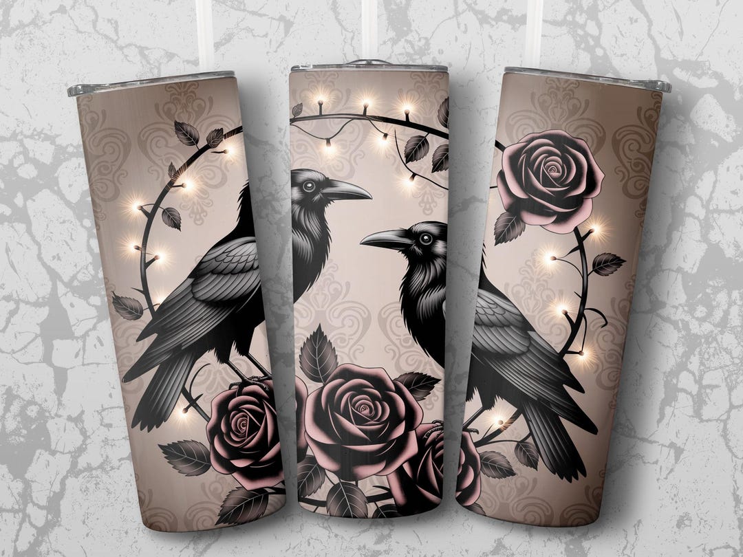 Gothic Raven Roses Tumbler Wrap: Romantic Fairytale PNG (digital ...