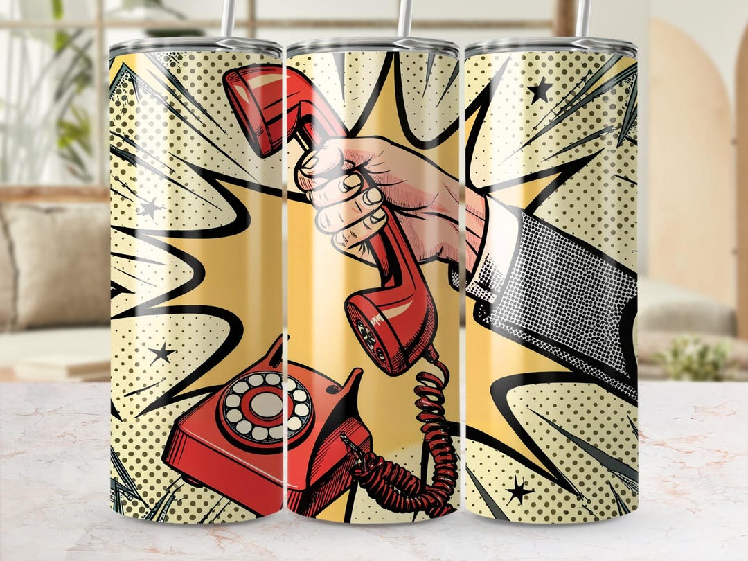 Retro Phone Digital Seamless Tumbler Wrap PNG, Pop Art Design, Vintage ...