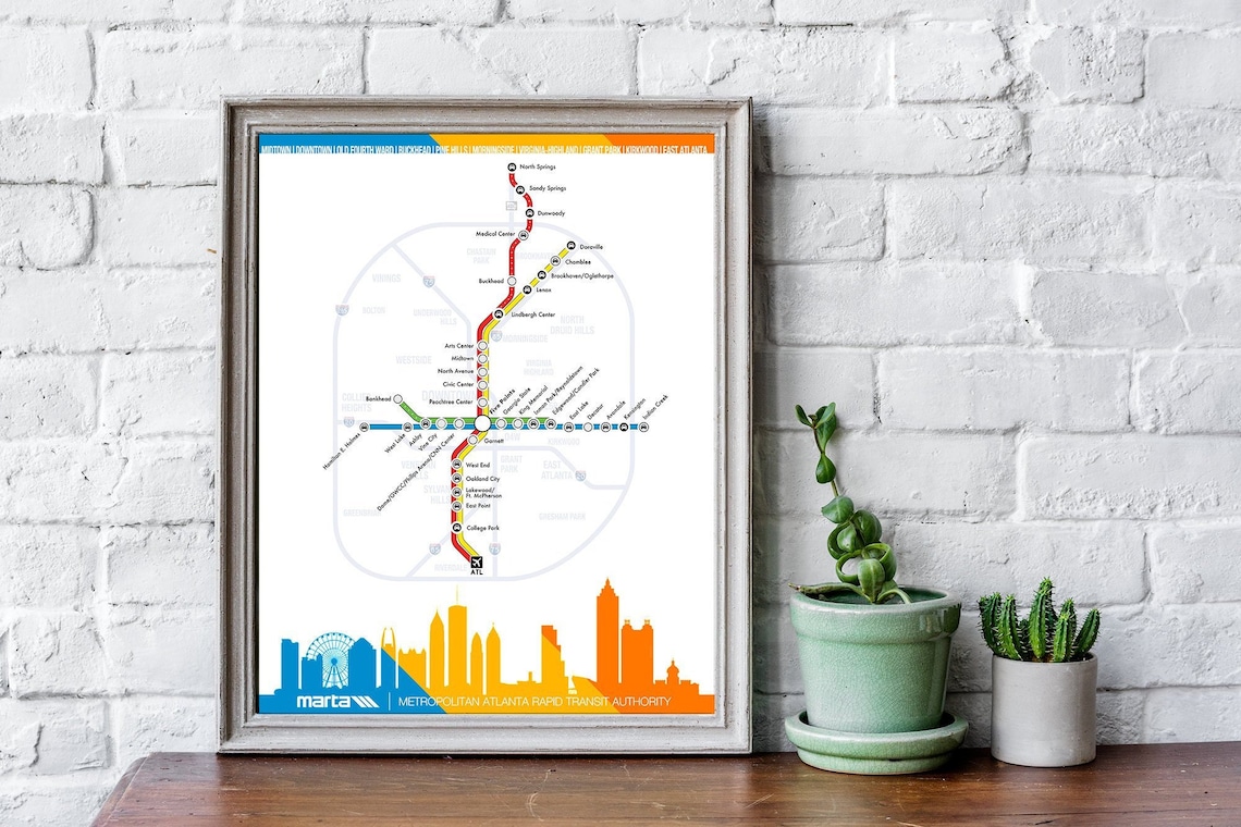 Atlanta, Georgia MARTA Map DIGITAL Download 16 X 20 - Etsy