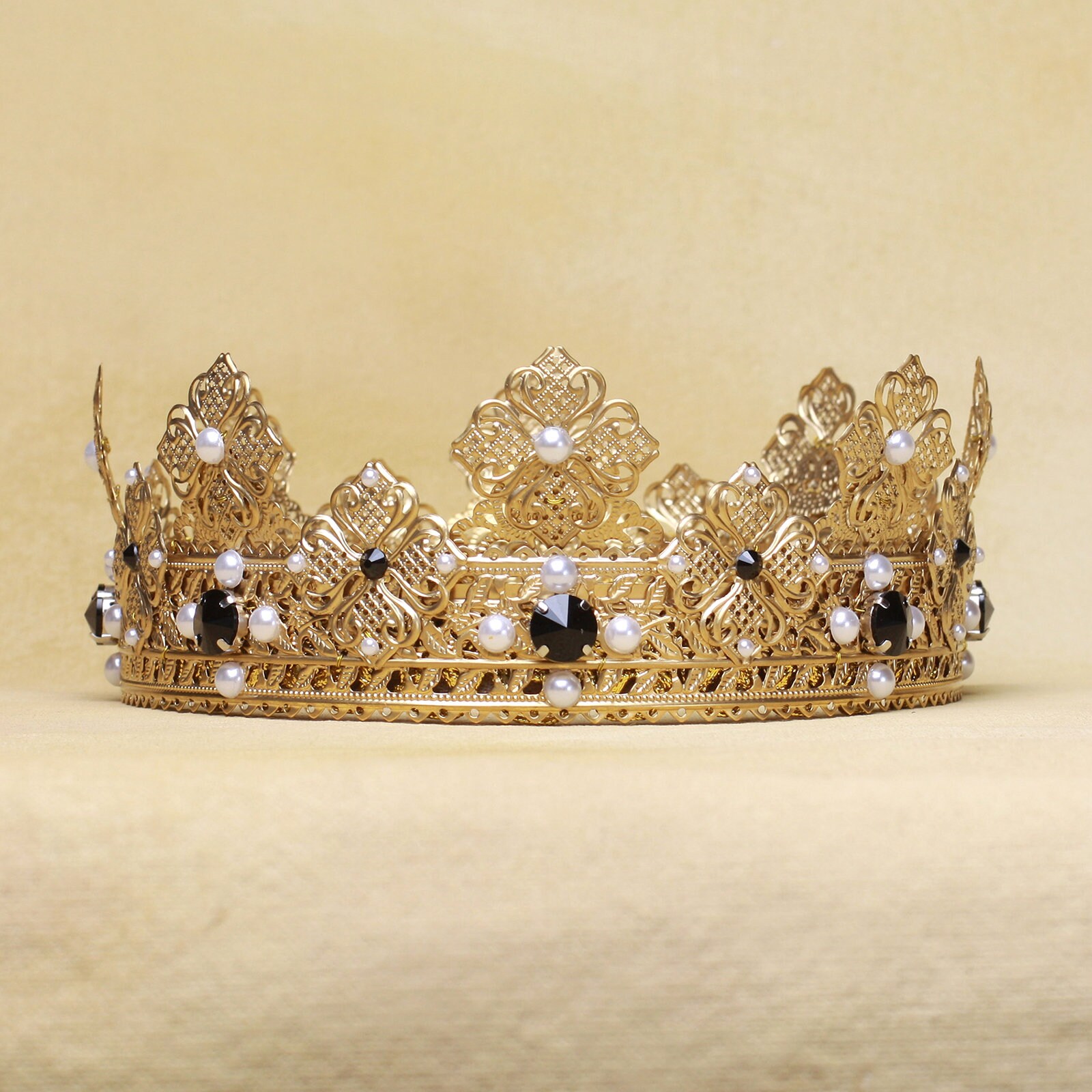 Gold King Crown Metal Male Full Round Crown King Crown | Etsy