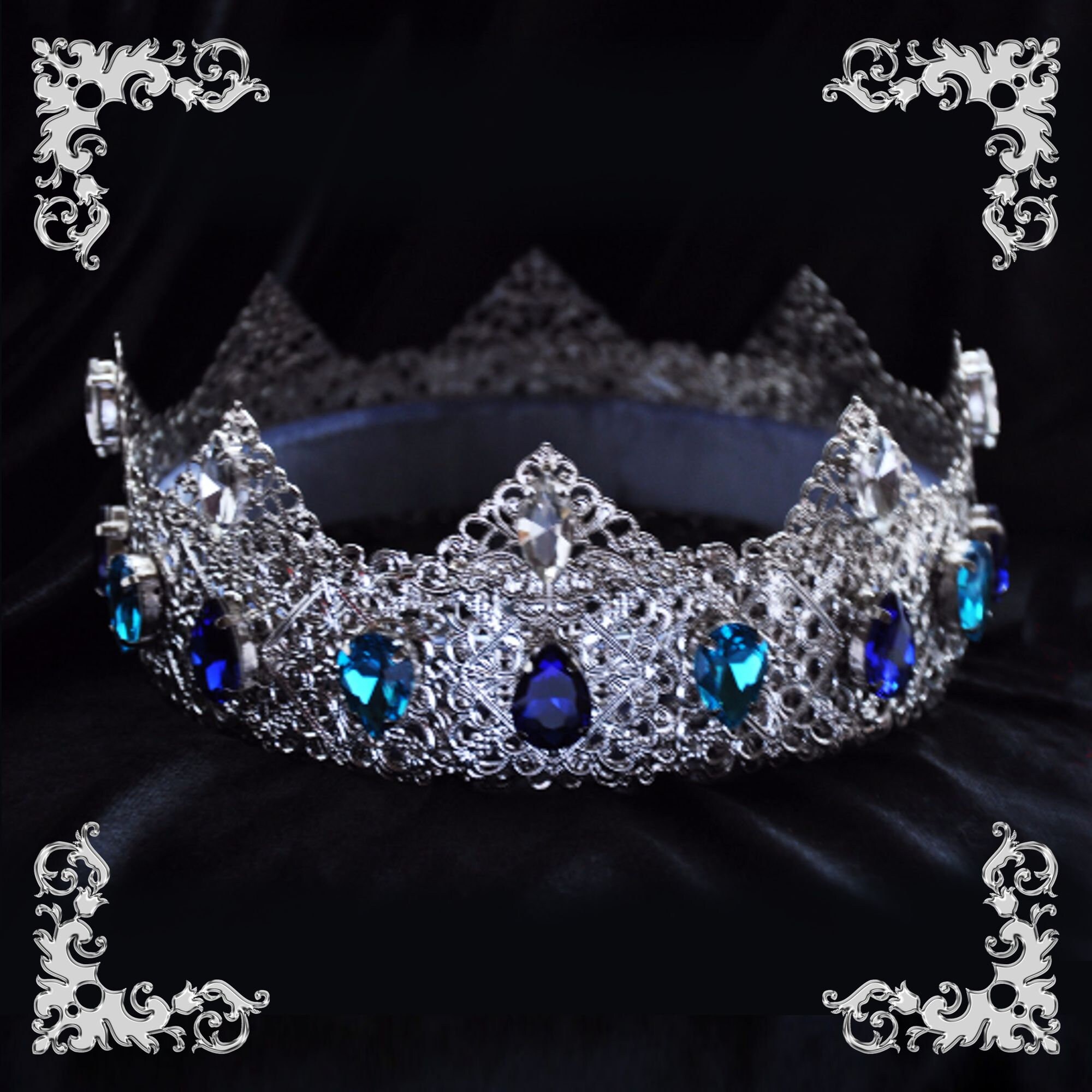 Royal Blue King Crown Silver Male Full Round Crown King | Etsy