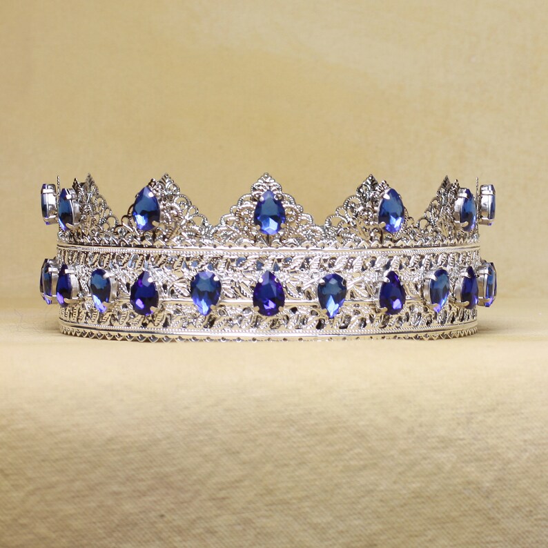 KING CROWN Silver Royal Blue Crown crown Blue Crystals | Etsy