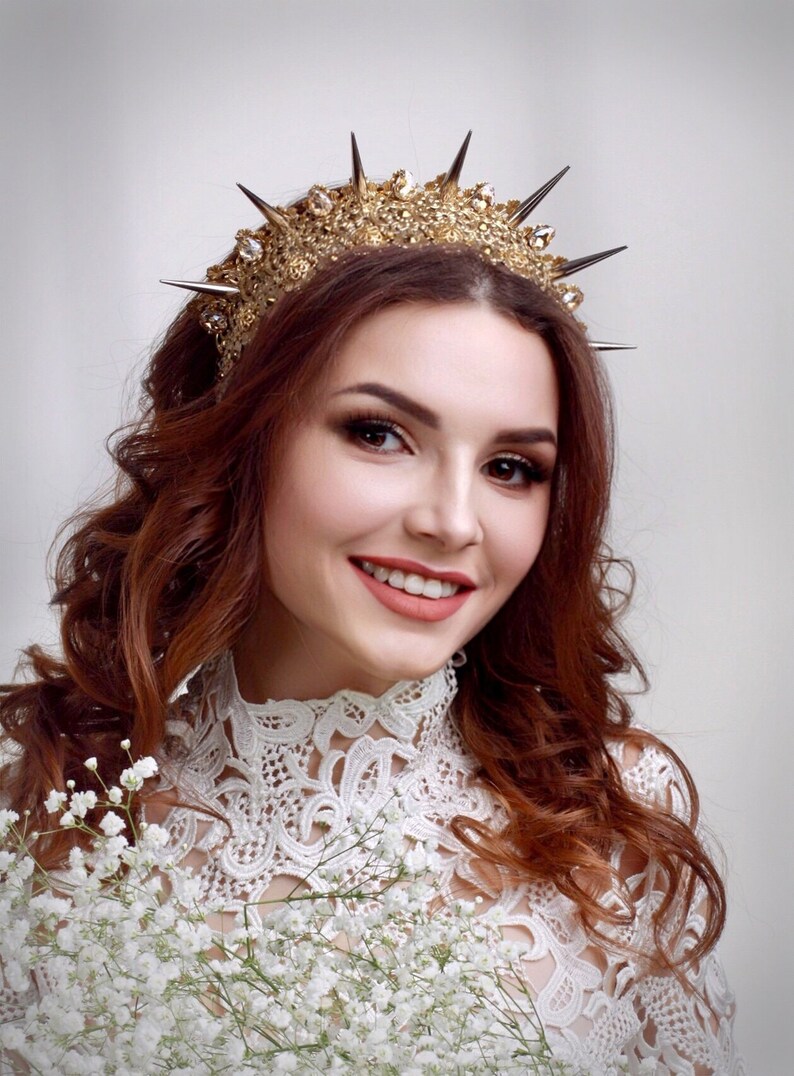 Spiked Wedding Tiara Gold Crown Spikes Pageant Tiara | Etsy