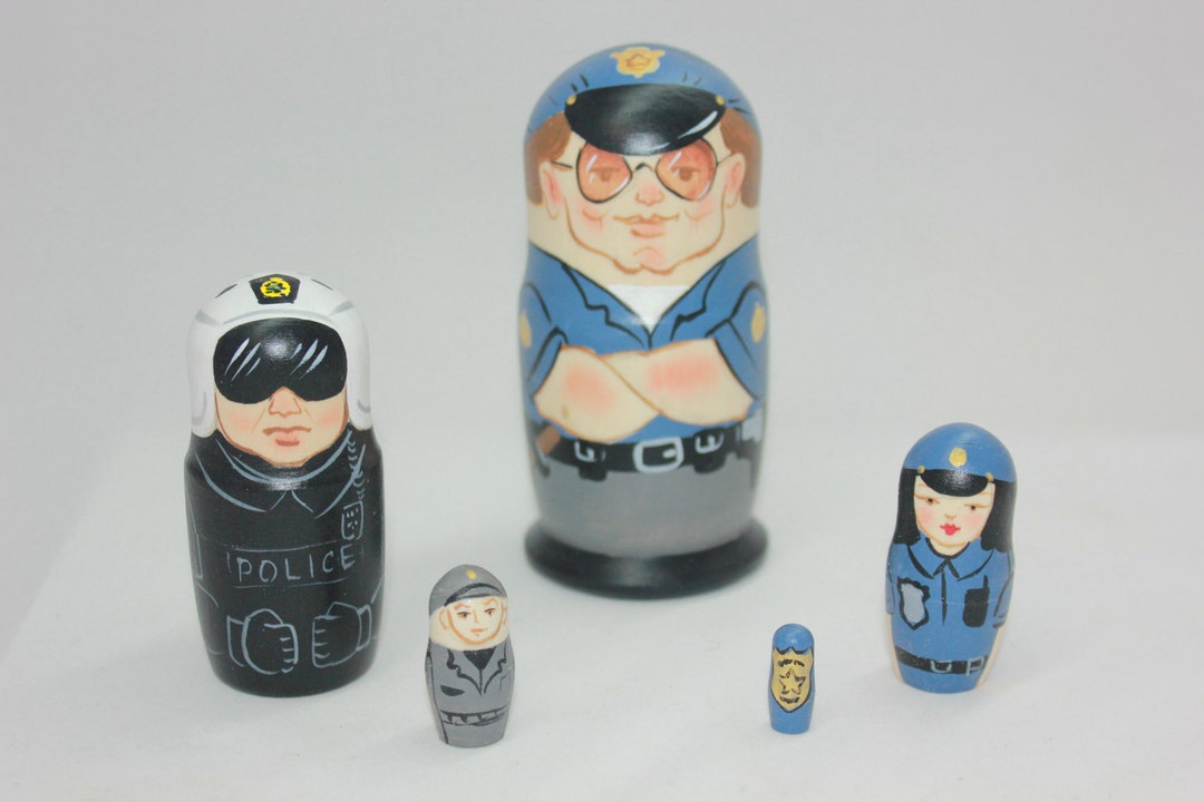 Police Officers Nesting Doll 5 Pieces 10cm or 4" Hand Painted Wooden ...
