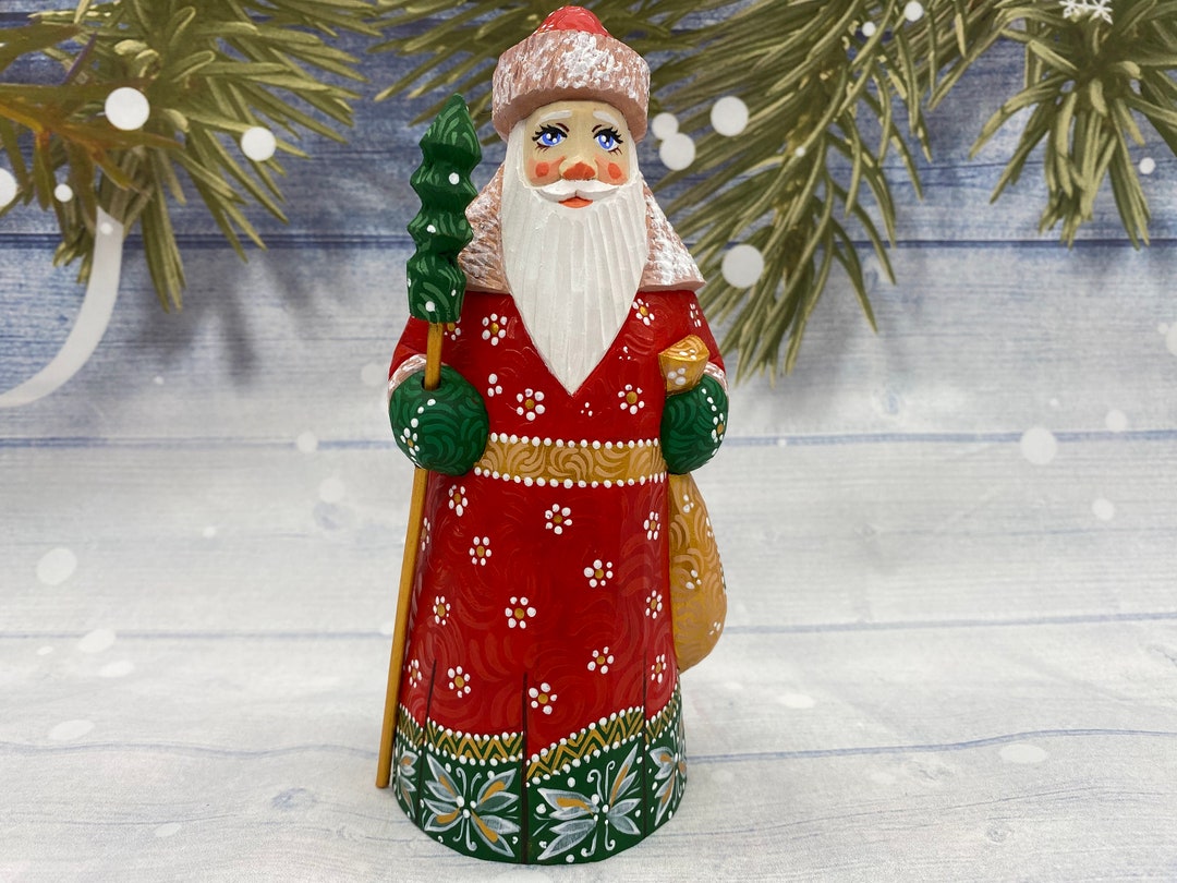 Santa Hand Carved 6.7" Wooden Figure Hand Painted Father Frost ...