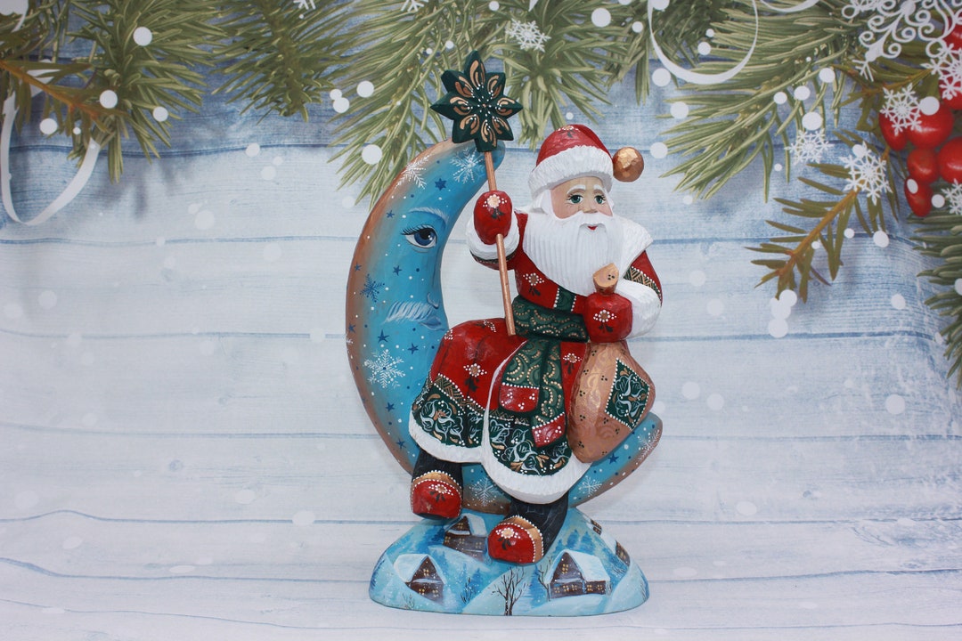 Santa Hand Carved 10.2" Wooden Figure Hand Painted Father Frost - Etsy