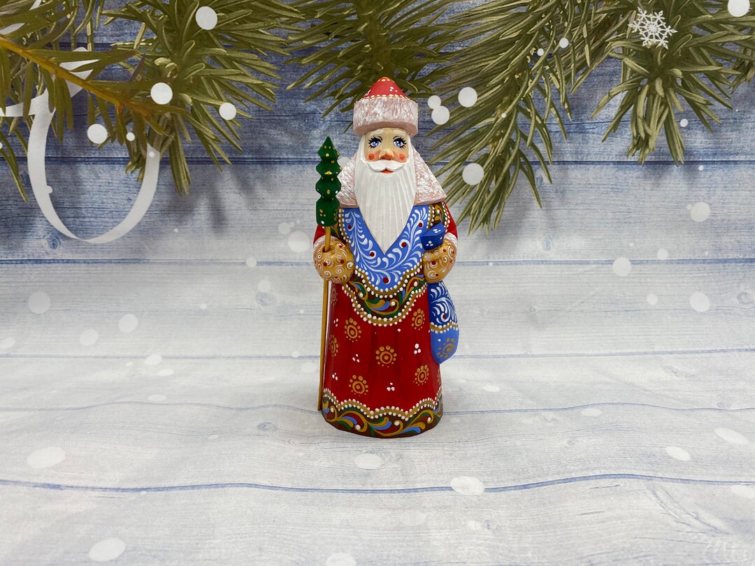 Santa Hand Carved 6.7" Wooden Figure Hand Painted Father Frost ...