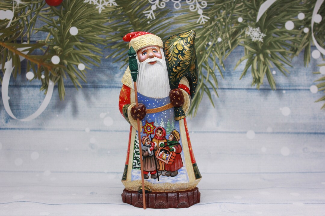 Santa Hand Carved 8.6" Wooden Figure Hand Painted Father Frost - Etsy