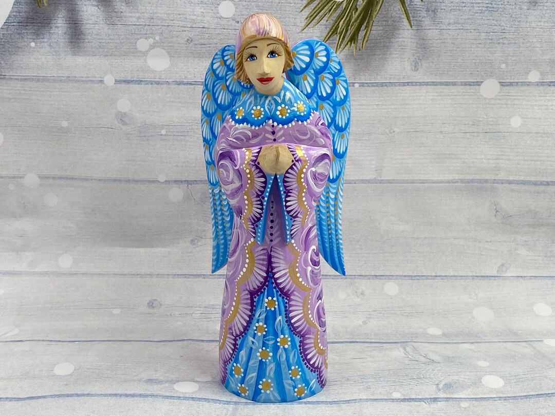 Angel Hand Carved 8.6" Wooden Figure Hand Painted Christmas Gift - Etsy