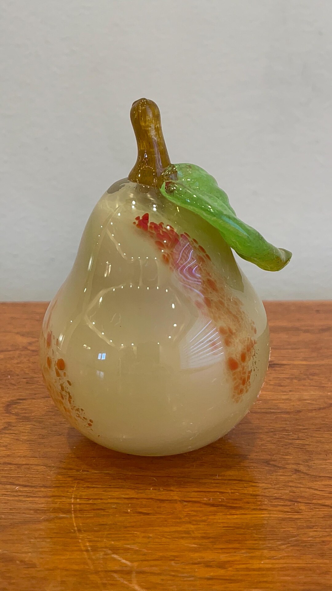 Hand Blown Glass Pear Figurine, Art Glass Fruit Sculpture, Decorative ...
