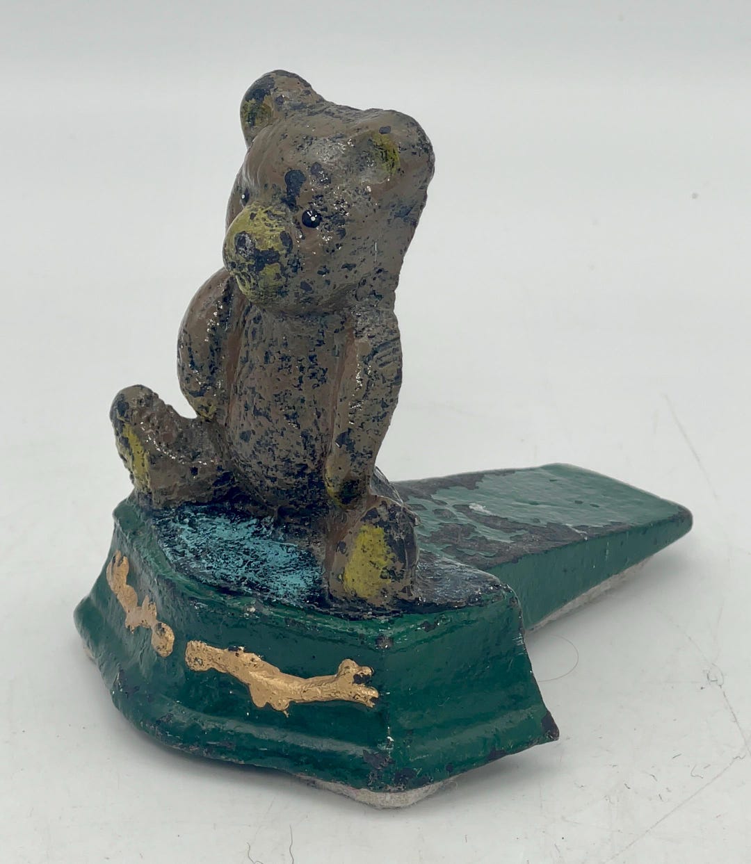 Vintage Teddy Bear Doorstopper Hand Painted Cast Iron Door Stop Wedge ...