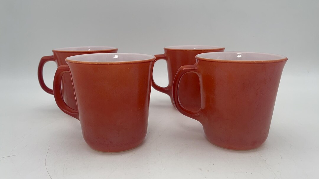 Vintage Pyrex Coffee Mugs Set of 4 | Burnt Orange D-handle Cups - Etsy
