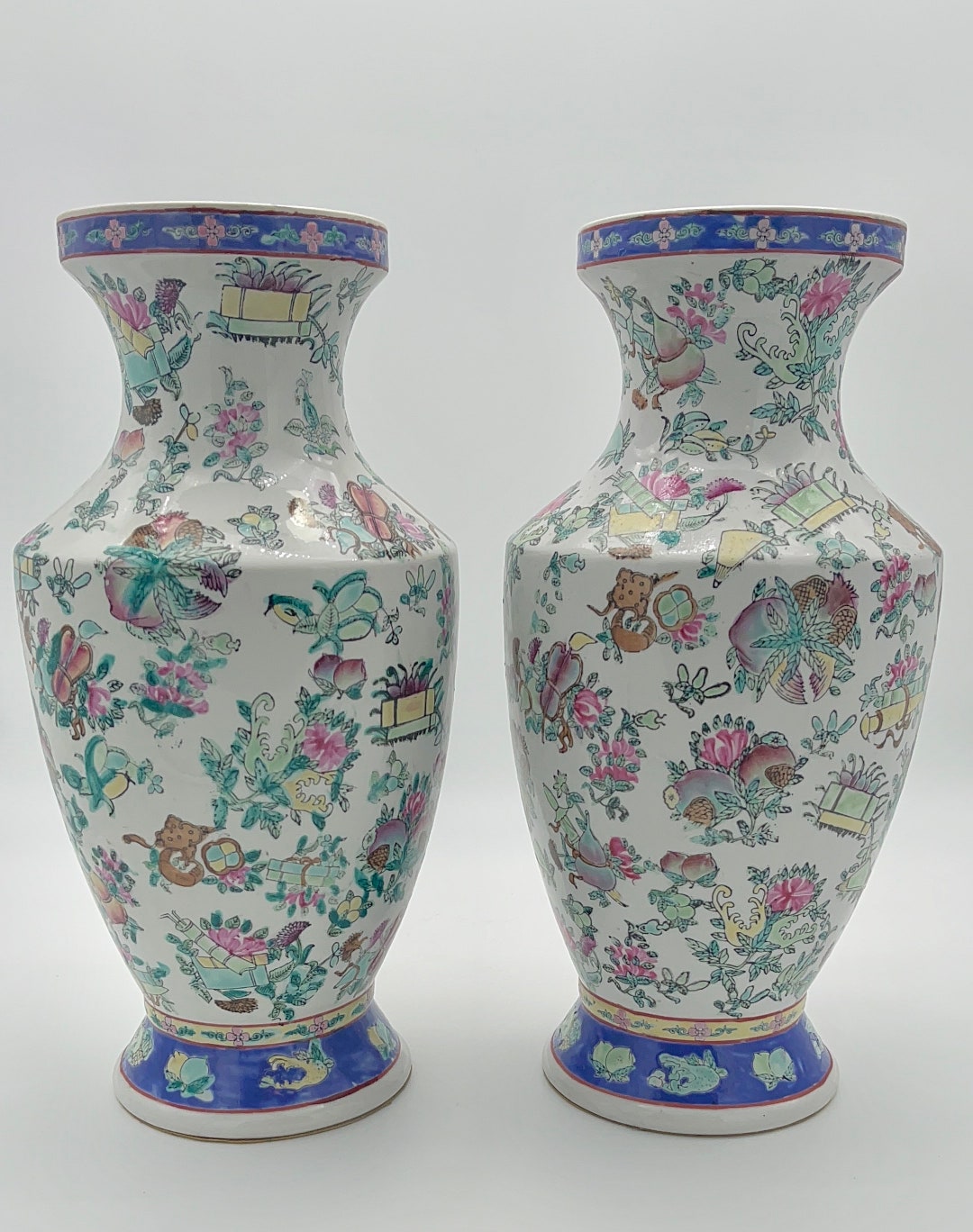 Set of Two Porcelain Hand Painted Chinese Vases I Signed Chinese Hand ...
