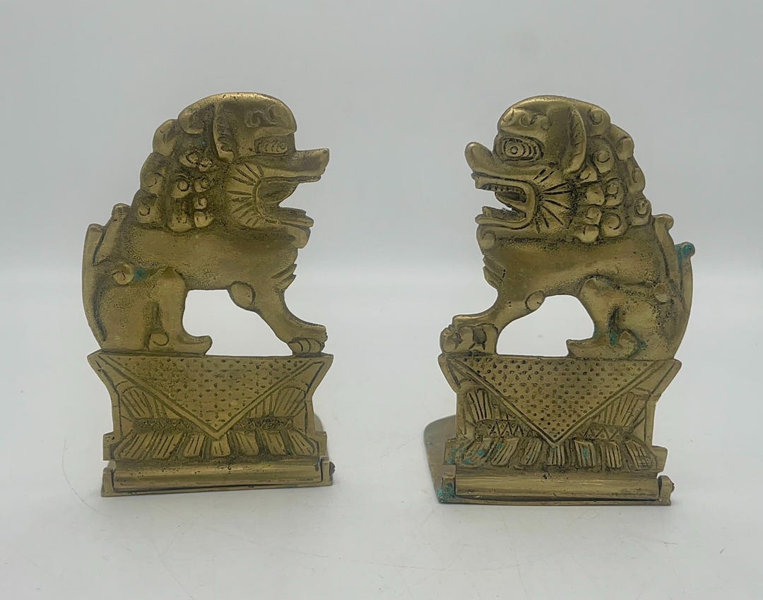 Vintage Chinese Foo Dog Brass Figural Bookends || Vintage Foo Dog ...