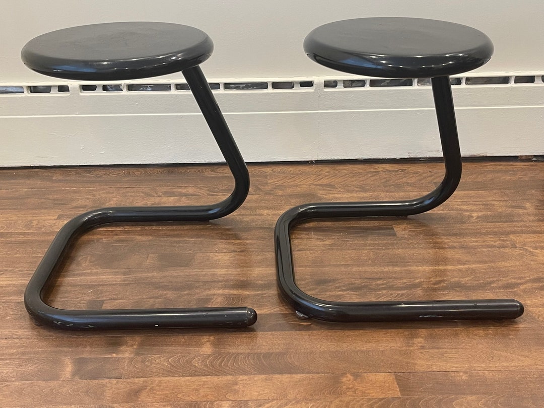 Part of Set 0606 | Black Steel Tubular Paperclip Stools | VINTAGE | 18 ...