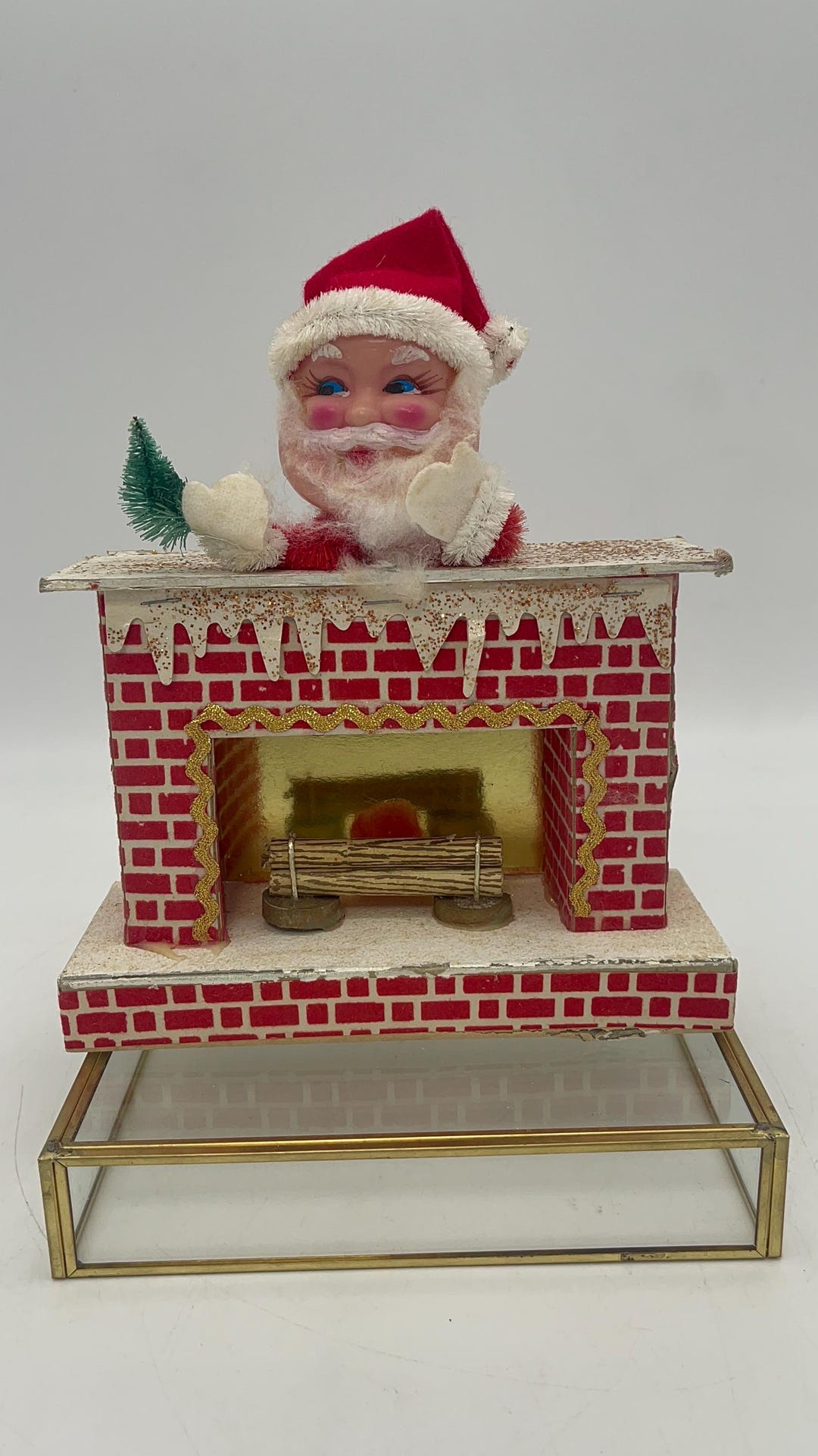 Vintage Santa Claus Putz Fireplace | Table Top Santa Claus Rubber Face ...