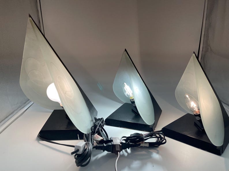 Vintage Frosted Glass Table Lamps | Pyramid Style Accent Lamps ...