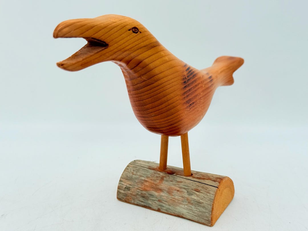 Vintage Carved Wood Seagull, Acadian Handcrafts Shorebird Sculpture ...