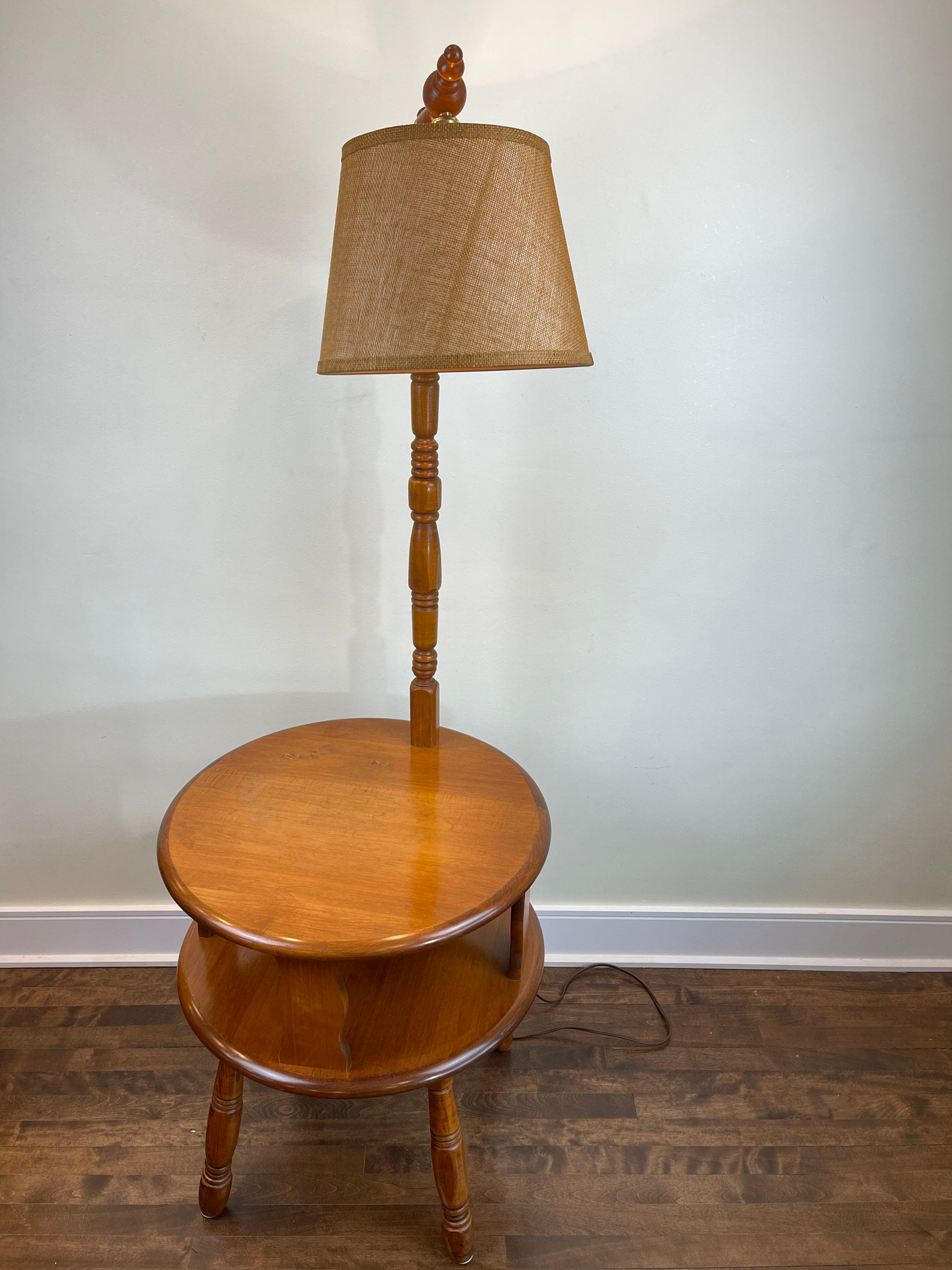Vintage Two-tier Wood Table With Integrated Poled Lamp - Etsy