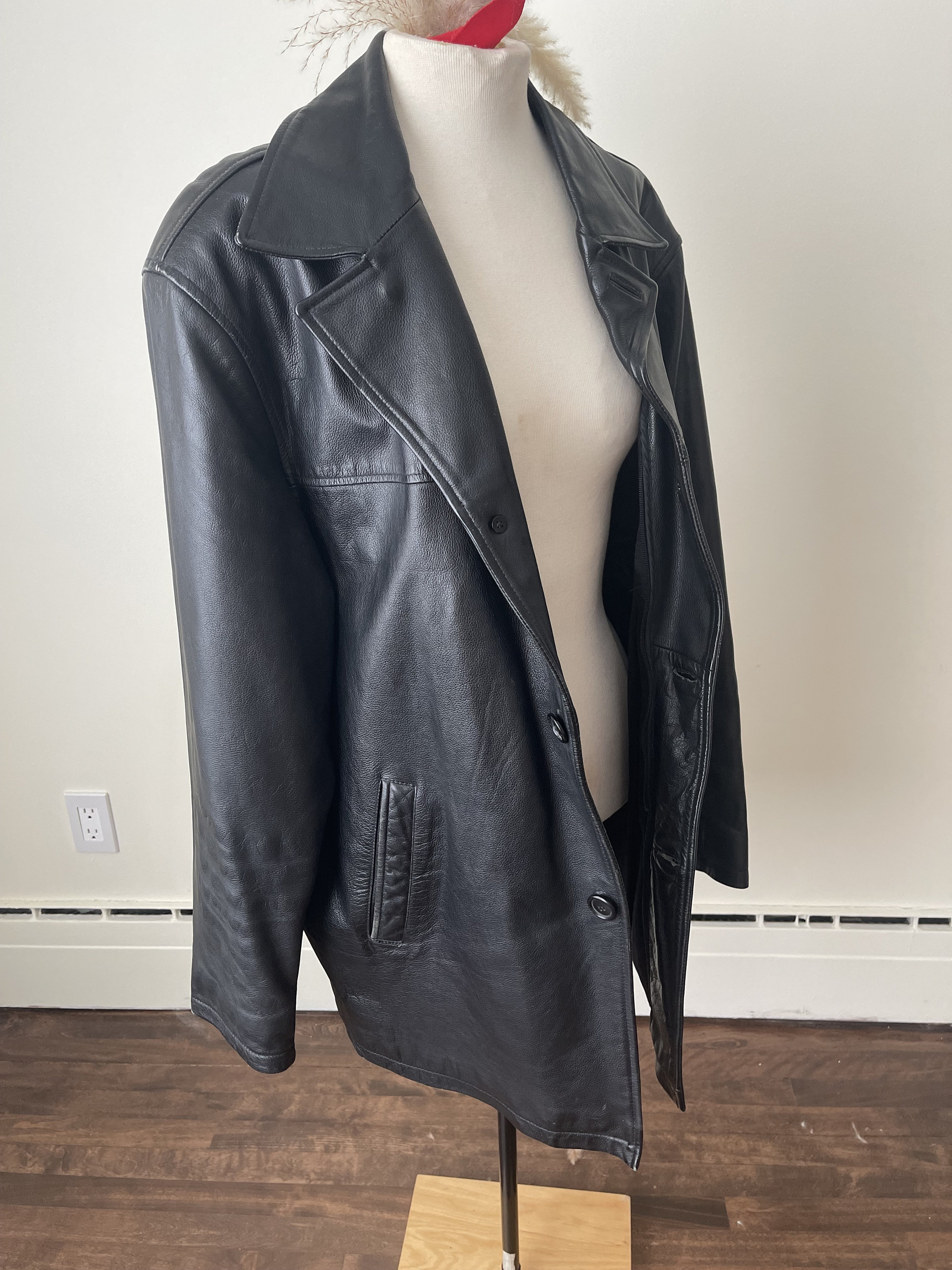 Black Leather Jacket With Buttons for Men Mans Leather - Etsy