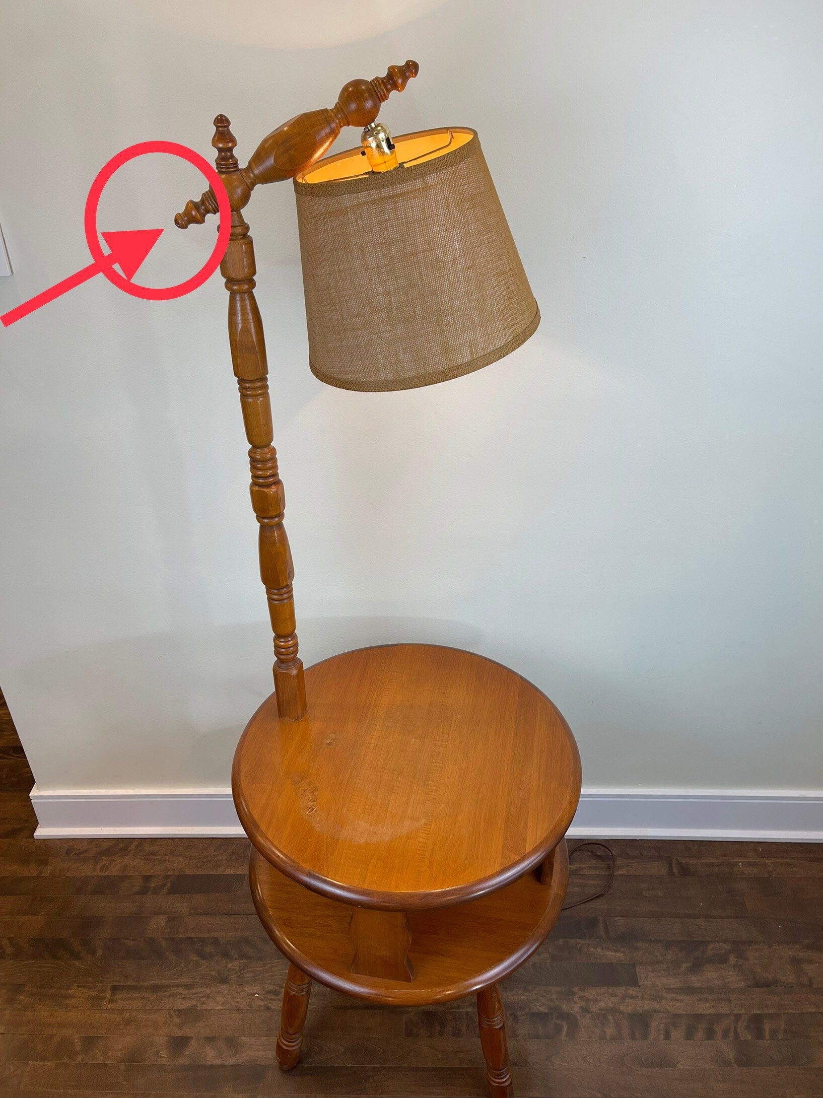 Vintage Two-tier Wood Table With Integrated Poled Lamp - Etsy