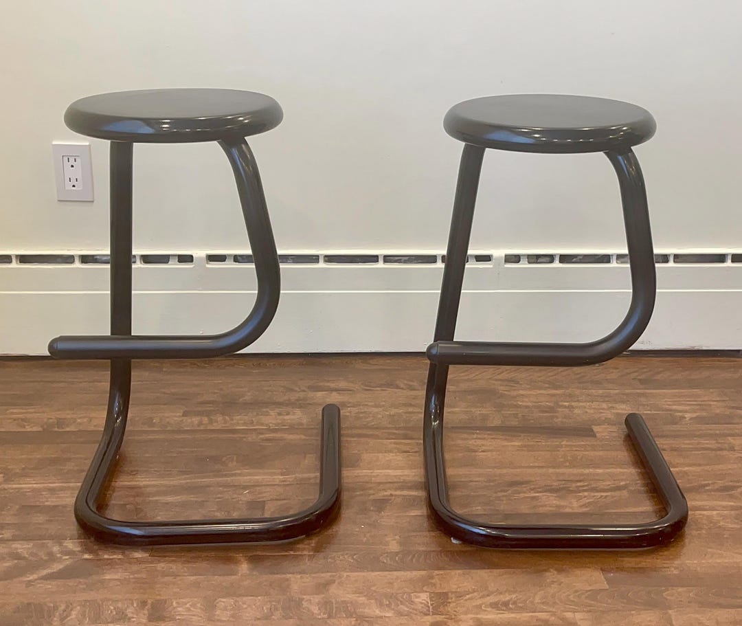 Part of Set 0930 Black Steel Tubular Paperclip Stools VINTAGE 24.5 ...